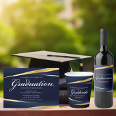 Navy Blue Gold Geometric Formal Photo Graduation Cake Topper | Zazzle