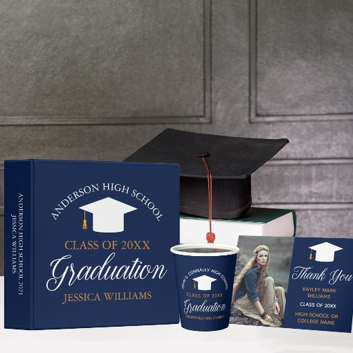 Custom Navy Blue Graduation High School Keepsake Glass Ornament | Zazzle