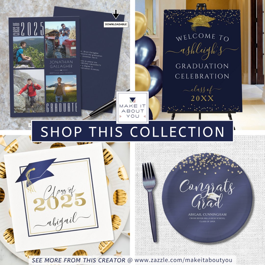 Elegant Navy Blue Gold Confetti Script Graduation Cake Pops | Zazzle