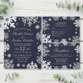 Navy Blue Snowflakes Winter Wedding Place Card | Zazzle