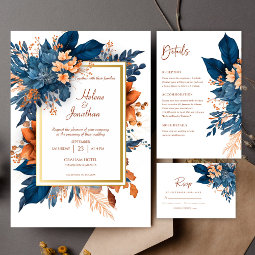 Elegant Indigo Rust Watercolor Boho Wedding Invitation | Zazzle