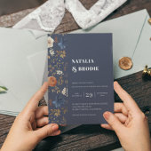 Navy Terracotta Boho Wedding Invitation | Zazzle