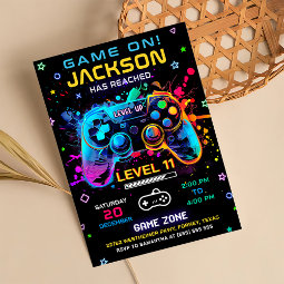 Game On Level Up Video Game Birthday Invitation | Zazzle