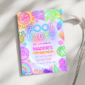 Neon Glow Pool Party Birthday Invitation | Zazzle
