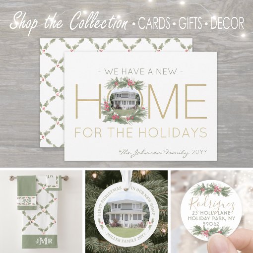 New Home Photo Christmas Wreath Change of Address Holiday Card | Zazzle