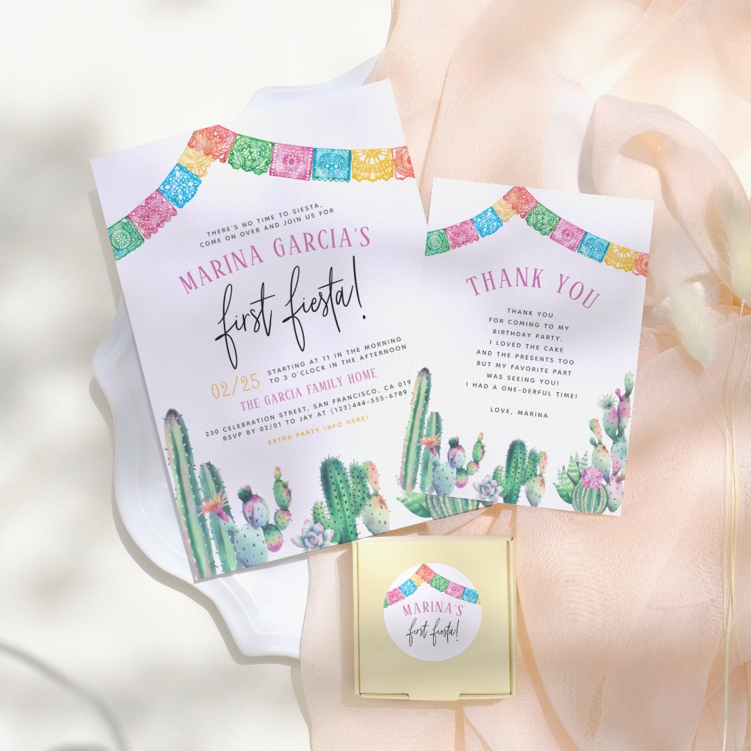 No Time To Siesta First Fiesta Cute Girl Birthday Invitation | Zazzle