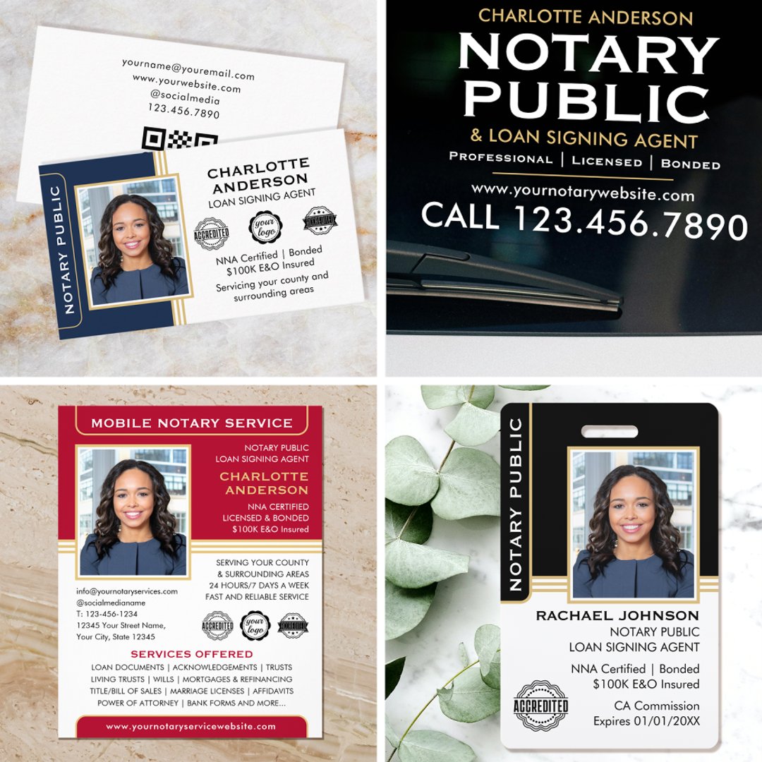 Classic Style Notary Signing Agent ID Blue Gold Business Card | Zazzle