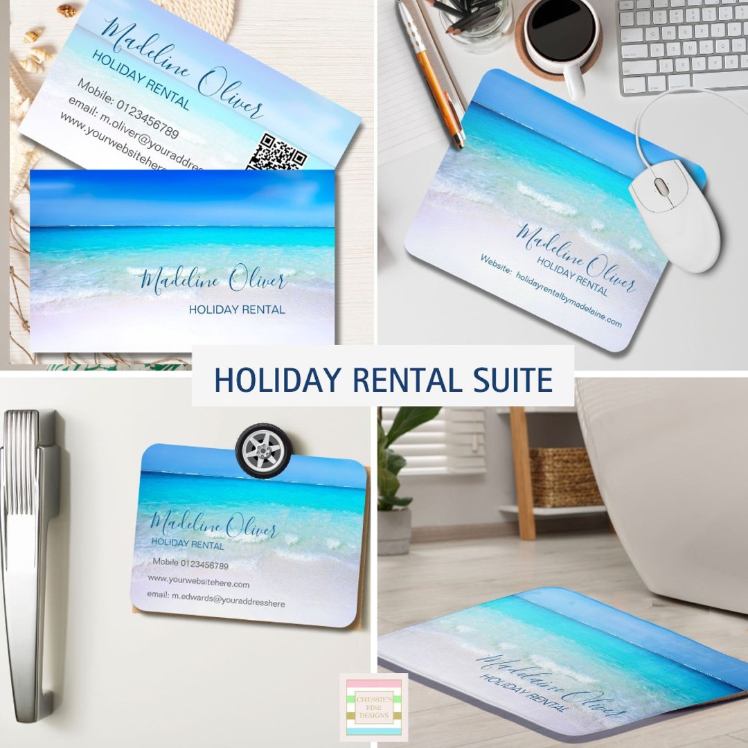 Ocean Beach Sea Holiday Rental Aqua Blue Stylish Business Card | Zazzle