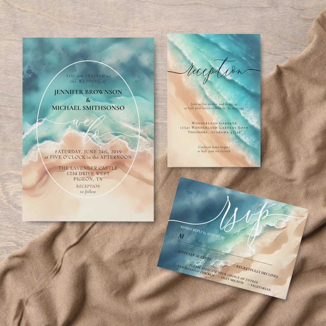 Modern Ocean Beach Blue Watercolor Invitation | Zazzle