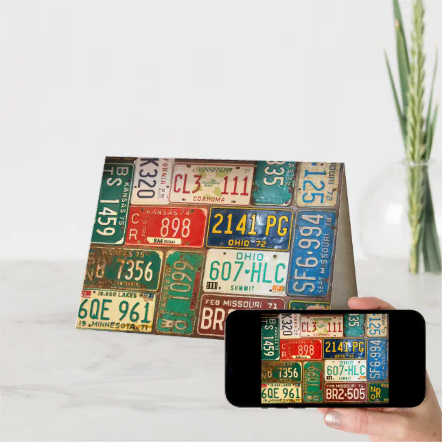 collection of retro rusty license plates card | Zazzle