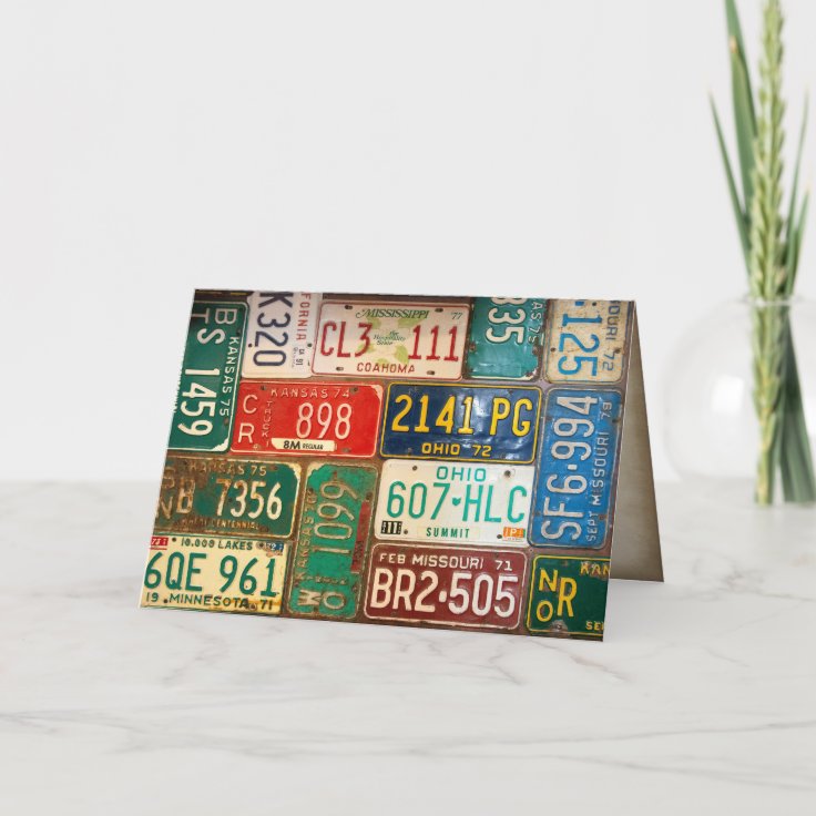 collection of retro rusty license plates card | Zazzle