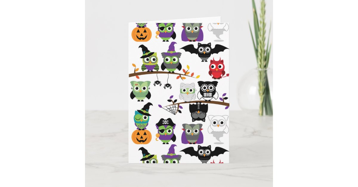 Collection Of Spooky Halloween Owls Card | Zazzle