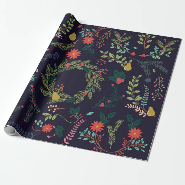 Collection of Vintage Style Hand Drawn Christmas H Wrapping Paper | Zazzle