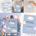 Oh Baby Boy Blue Clouds Stars Baby Shower Welcome Foam Board | Zazzle