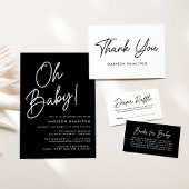 Oh Baby Script Black Minimalist Photo Baby Shower Invitation | Zazzle