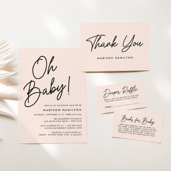 Oh Baby Script Blush Minimalist Baby Shower Invitation | Zazzle