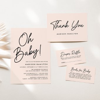 Oh Baby Script Blush Minimalist Baby Shower Invitation | Zazzle