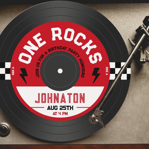 One Rocks Vinyl Record Rock n Roll 1st Birthday Invitation | Zazzle