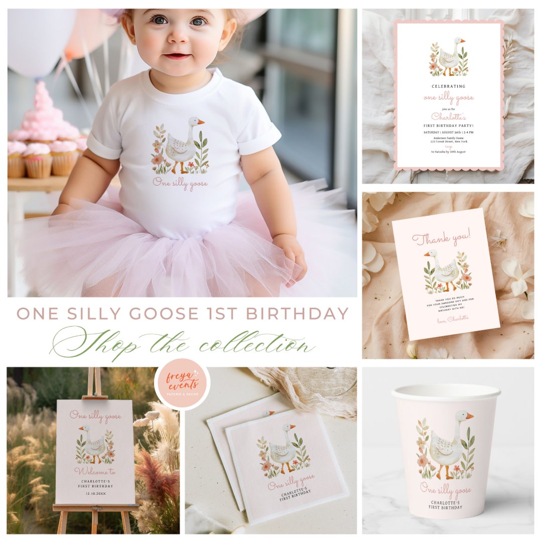 Pink One Silly Goose Birthday Invitation | Zazzle