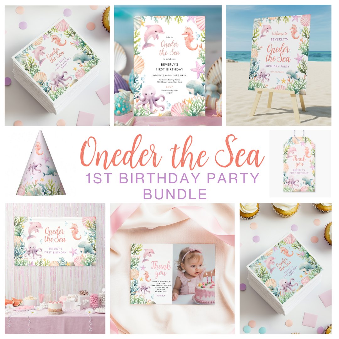 Oneder The Sea 1st Birthday Girl Invitation | Zazzle
