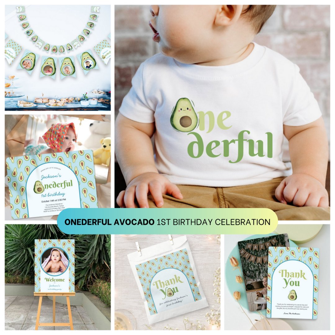 Custom 12 Photos Onederful Avocado 1st Birthday Bunting Flags | Zazzle