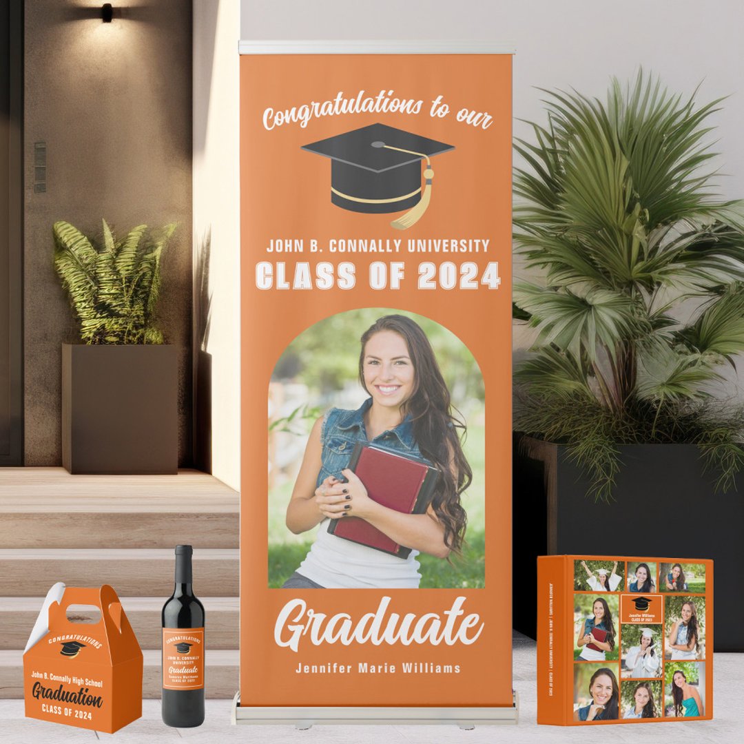 Orange White Graduate Custom 2025 Graduation Classic Round Sticker | Zazzle
