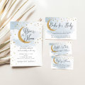 Over the Moon Gold Stars Blue Baby Shower Invitation | Zazzle
