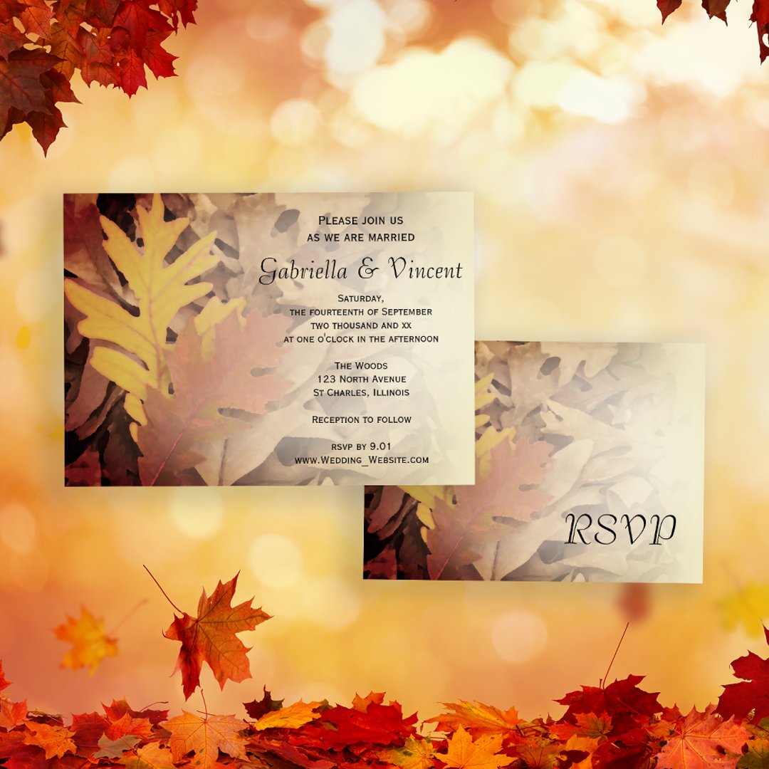Painted Fall Leaves Wedding Invitation | Zazzle