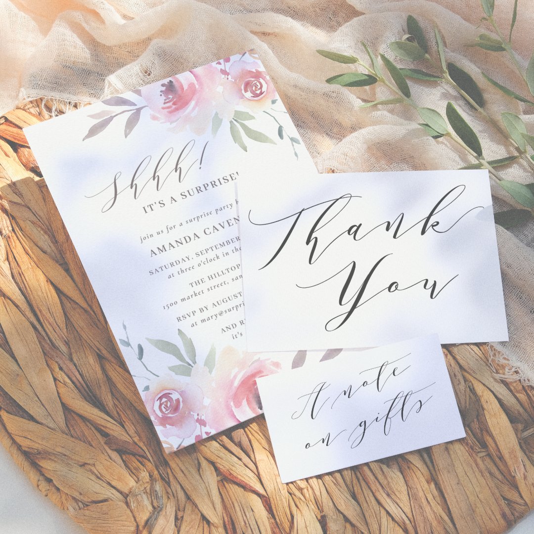Elegant Painted Floral Surprise Birthday Party Invitation | Zazzle