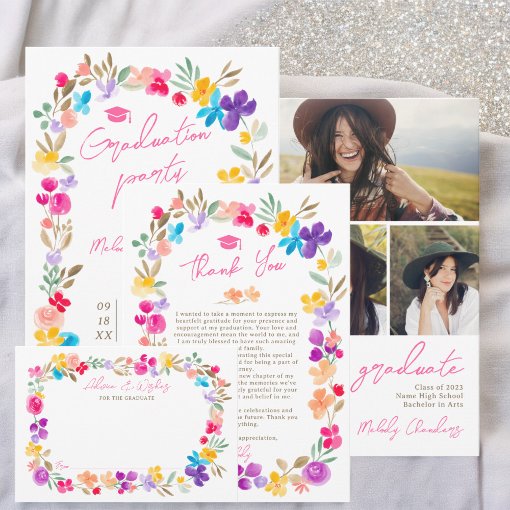 Painted garden wildflowers meadow graduation invitation | Zazzle