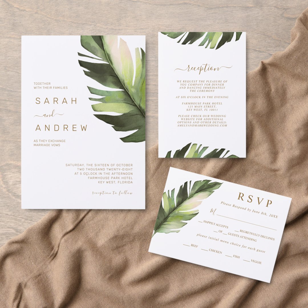 Palm Leaf Tropical Floral Wedding Invitation | Zazzle