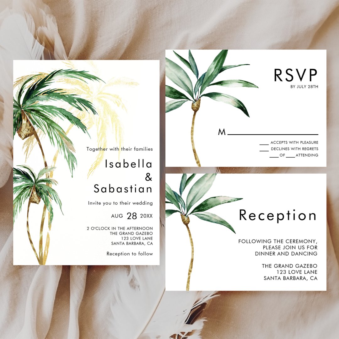 Palm Tree Destination Details All In One Wedding Invitation | Zazzle