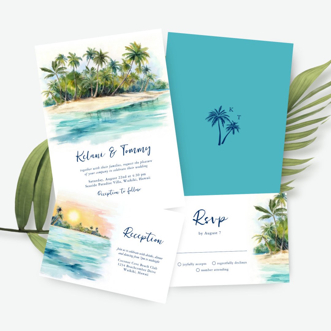 Paradise Island Tropical Beach Wedding Invitation | Zazzle