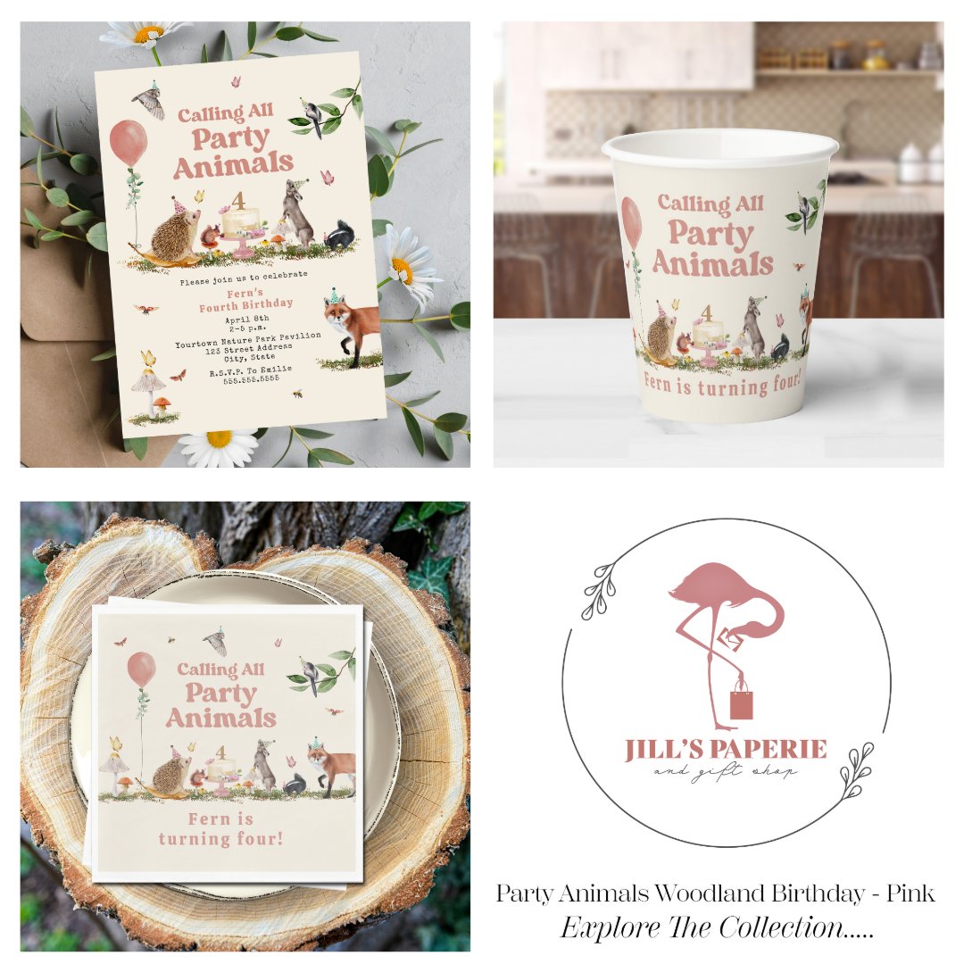 Woodland Party Animals Pink Birthday Party Classic Round Sticker | Zazzle