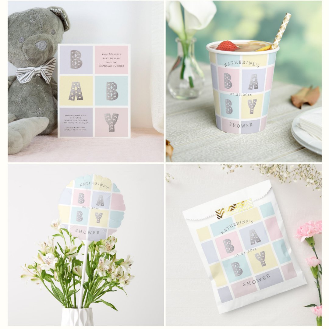 Color Block Pastel Silver Baby Shower Invitation | Zazzle