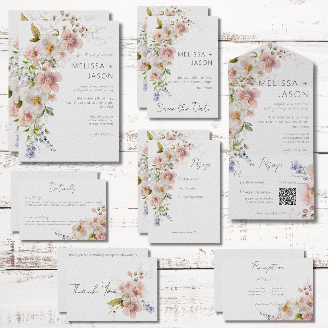 Pastel Floral Modern Wedding Invitation | Zazzle