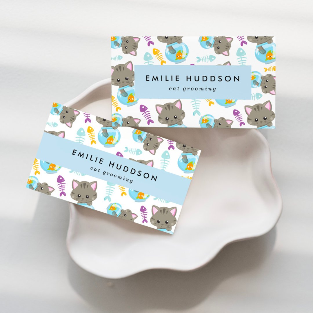 Pattern Of Cats, Pet Shop, Cat Sitter, Cat Groomer Business Card | Zazzle