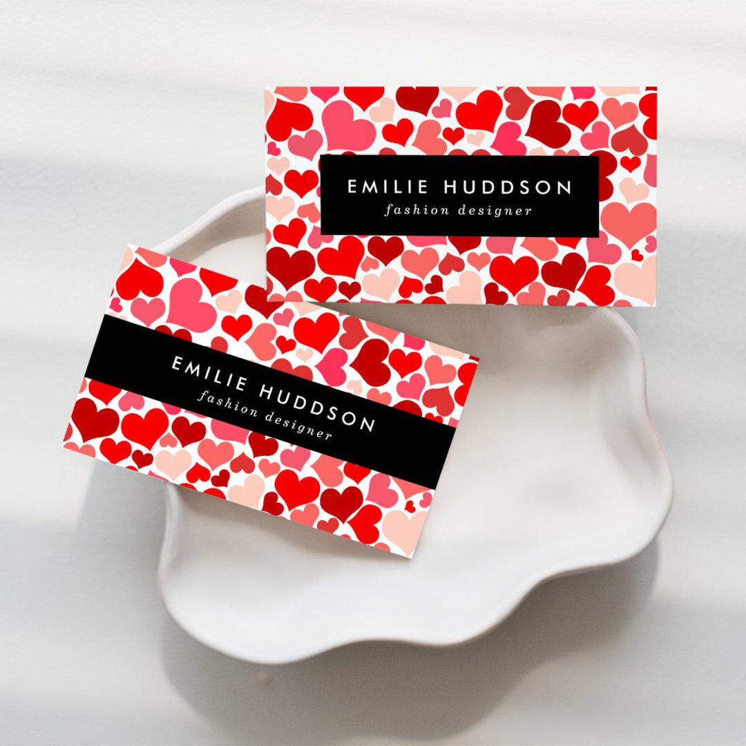 Pattern Of Hearts, Red Hearts, Love Square Business Card | Zazzle