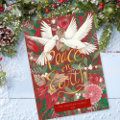 Botanical Red Peace on Earth | Dove Birds Floral Holiday Card | Zazzle