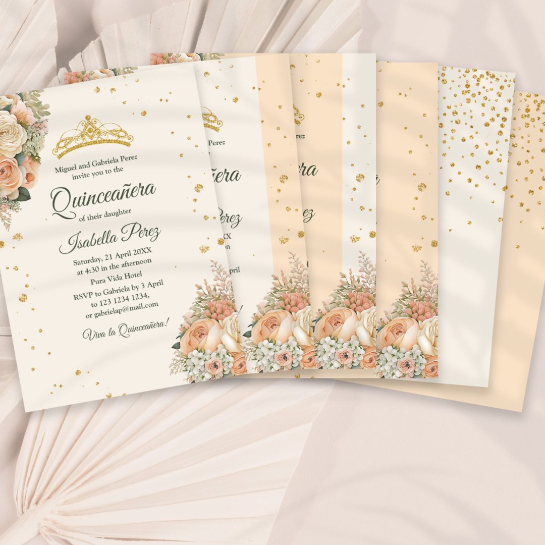 Peach Fuzz Rose and Gold Tiara Quinceanera Welcome Foam Board | Zazzle