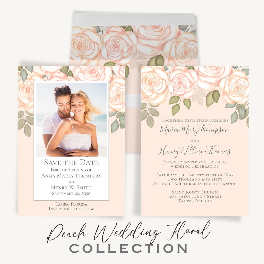 Elegant Photo Overlay Simple Minimalist Peach Invitation | Zazzle