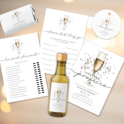 Watercolor Pearls and Prosecco Bridal Shower Flyer | Zazzle