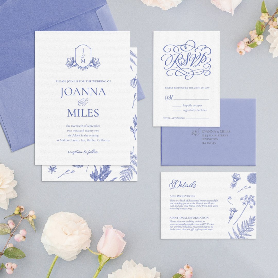 Periwinkle Calligraphy Wedding Meals RSVP Card | Zazzle