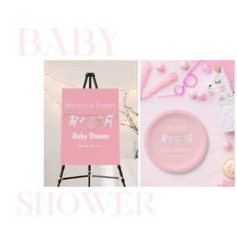 Modern Pink Clothesline Girl Baby Shower Party Sugar Cookie | Zazzle