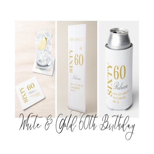 Elegant Sixty Birthday Party White Gold Backdrop Foam Board | Zazzle
