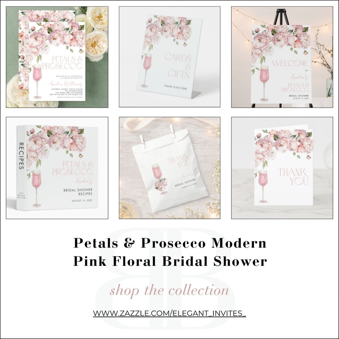 Petals & Prosecco Modern Pink Floral Bridal Shower Invitation | Zazzle