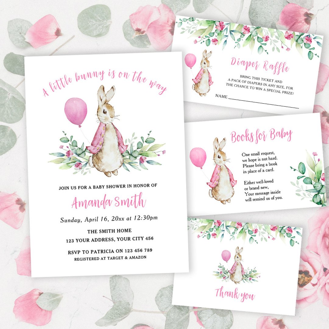 Peter Rabbit Pink Baby Shower Invitation | Zazzle