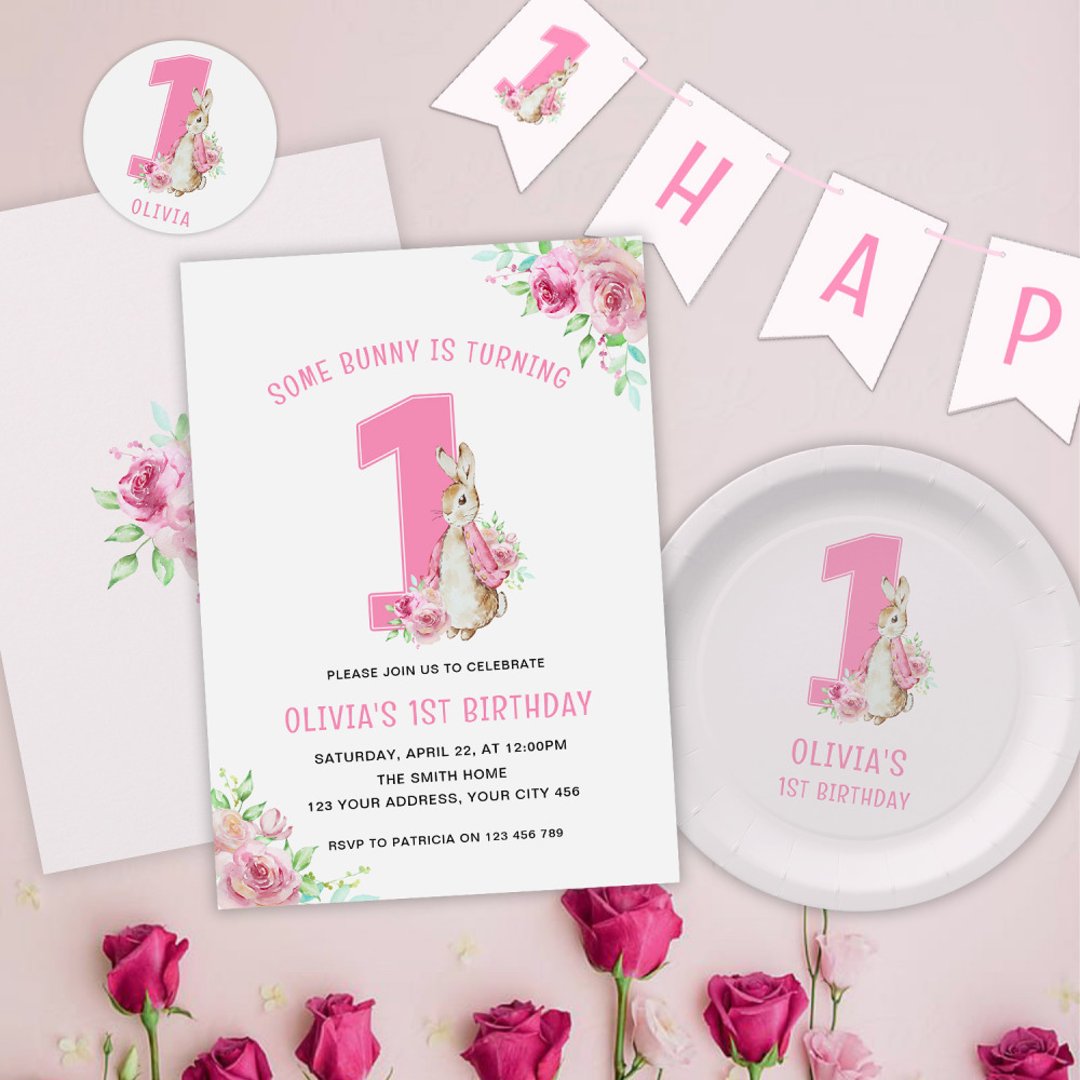 Peter Rabbit | 1st Birthday Pink Invitation | Zazzle