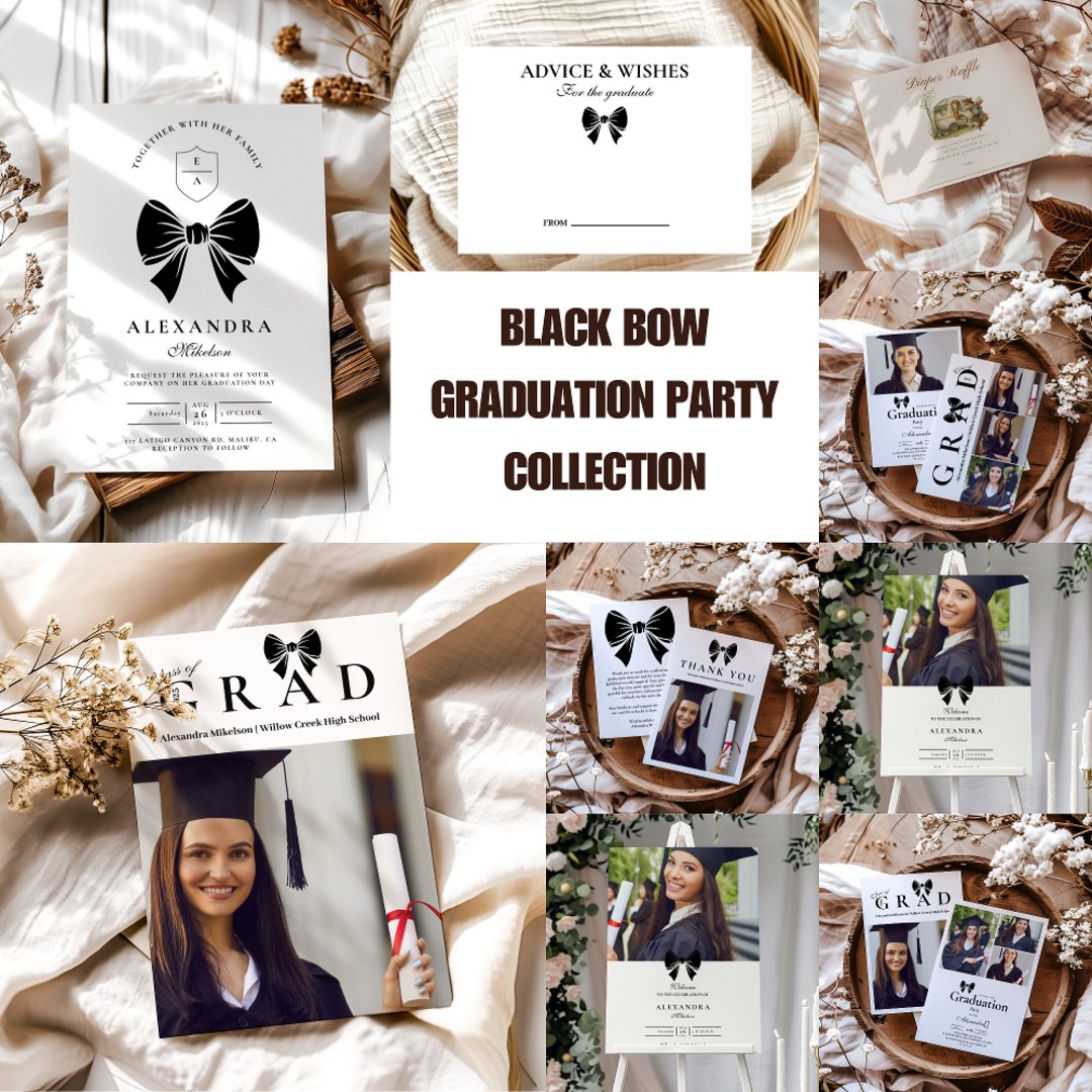Photo Black Bow Graduation Announcement | Zazzle