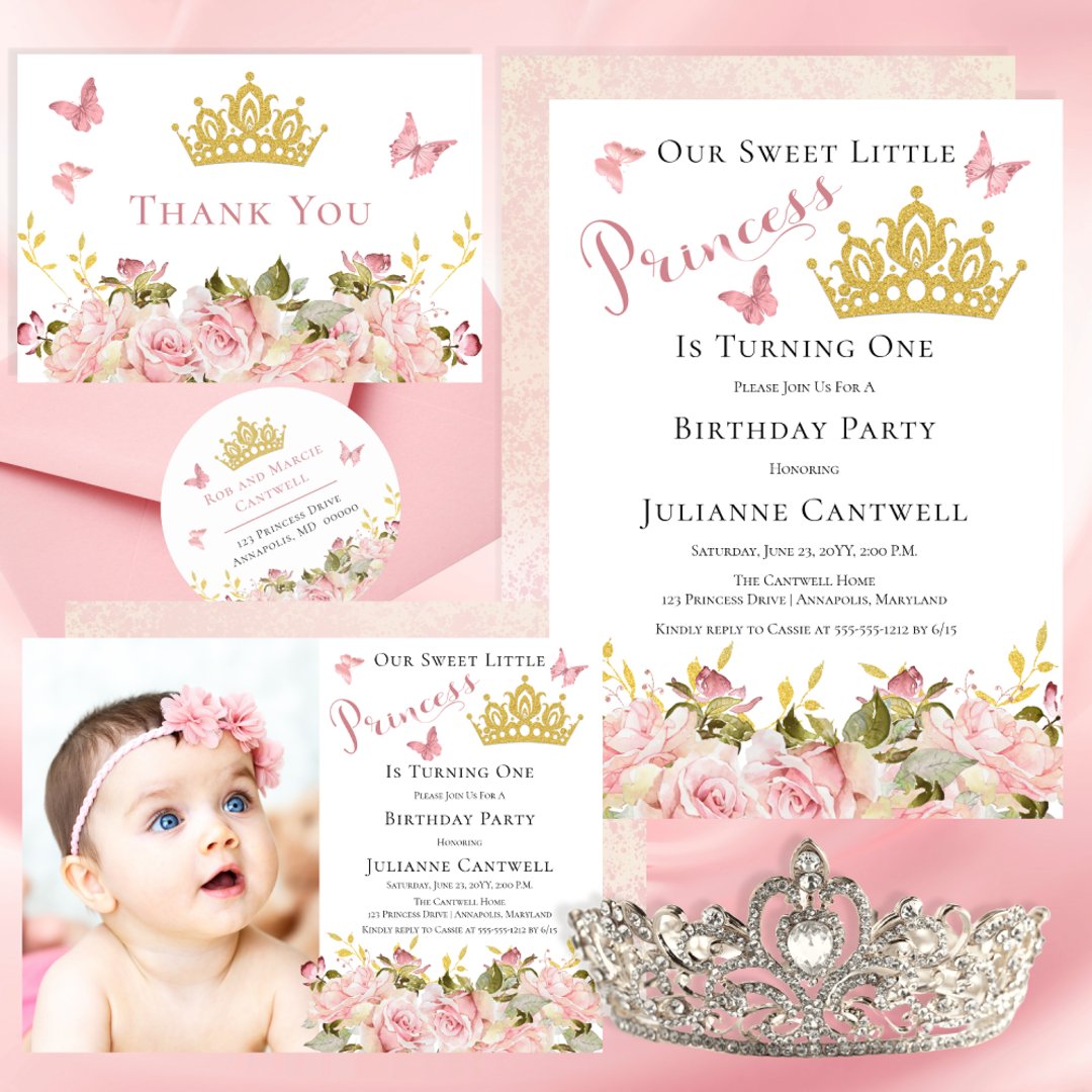 Butterflies Floral Princess Photo 4th Birthday Invitation | Zazzle